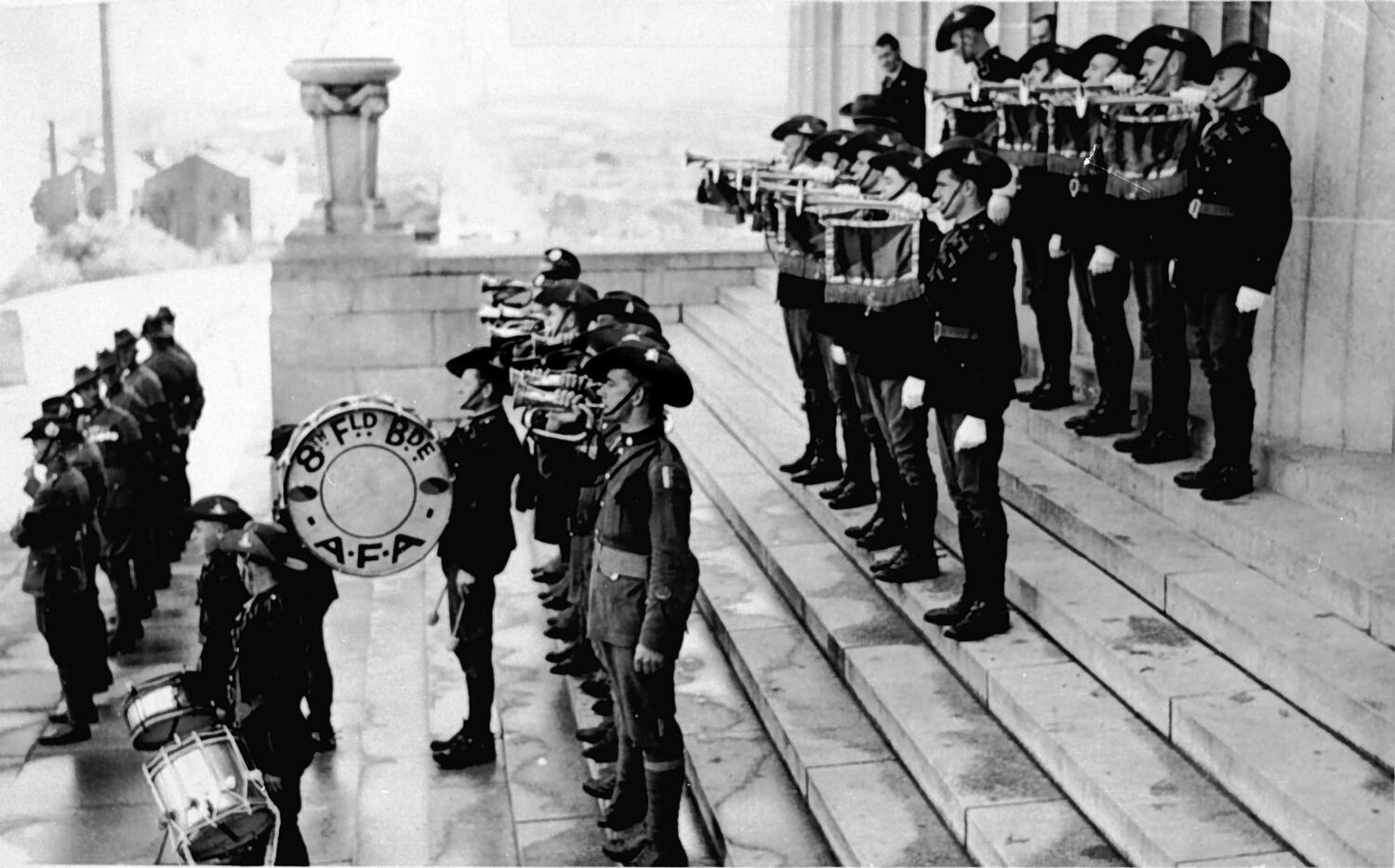 Negative - Soldiers of the Victorian Militia on Steps of the Shrine of ...