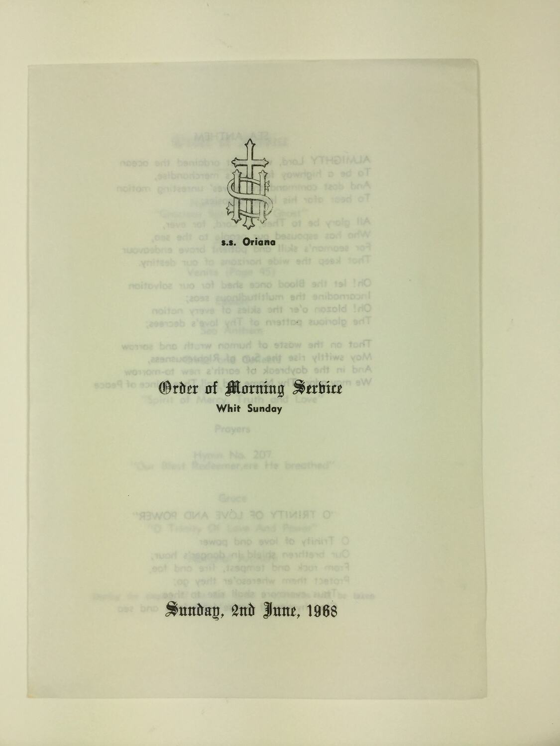 Pamphlet - Church Service Program, SS Oriana, 2 Jun 1968