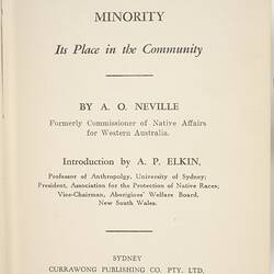 Book - A.O. Neville, 'Australia's Coloured Minority: Its Place in the ...