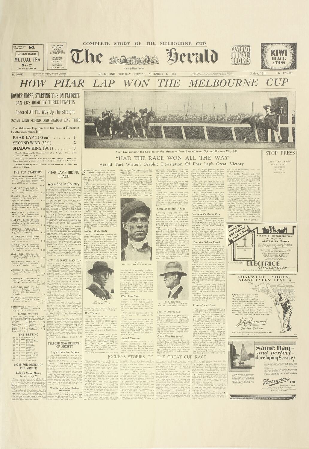 Poster - The Herald Newspaper Front Page, 04 Nov 1930