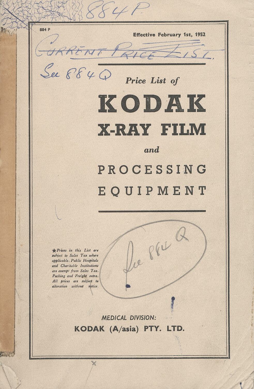 Price List - Kodak (Australasia) Pty Ltd, 'Kodak X-Ray Film ...