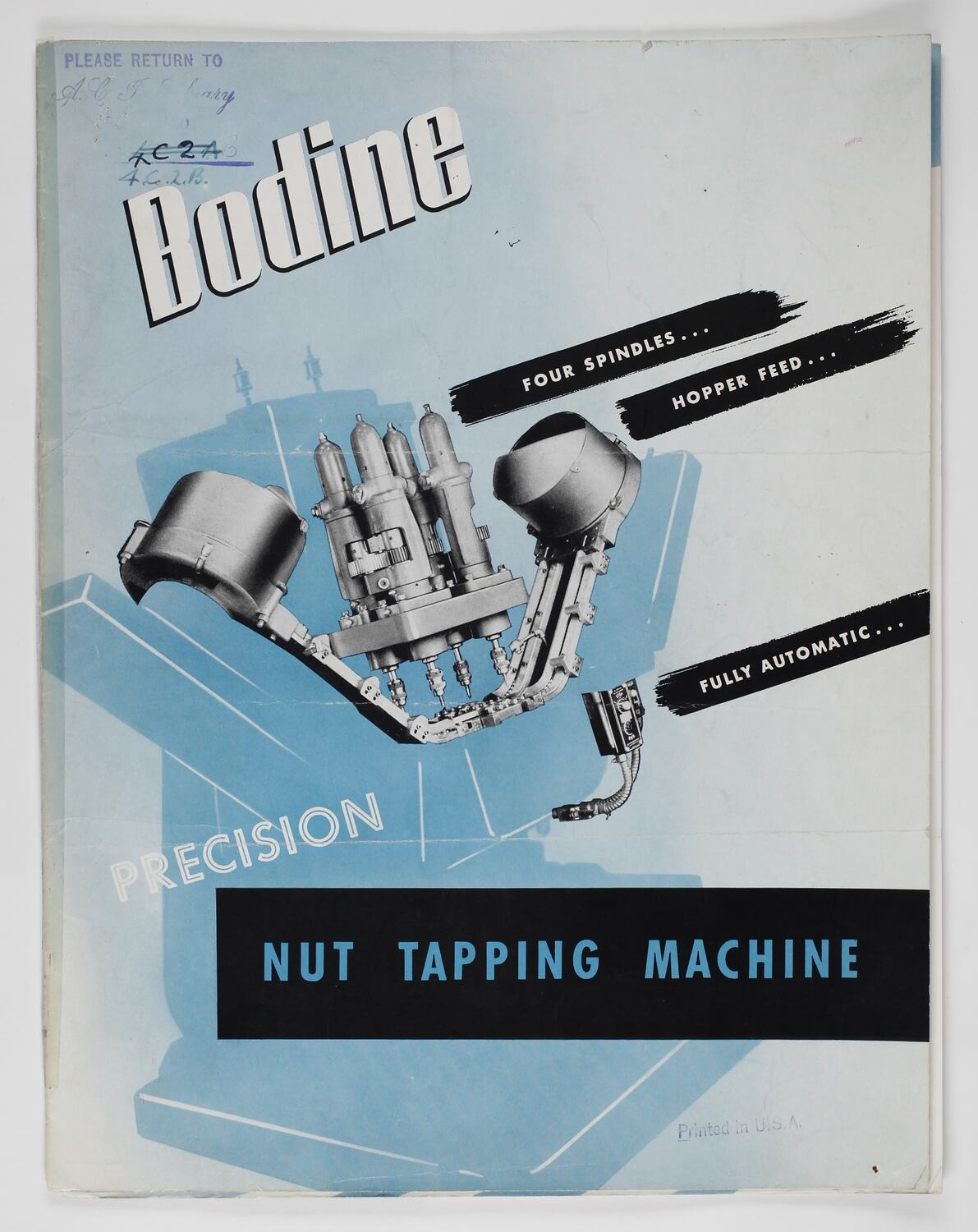 Product Information - The Bodine Corporation, Nut Tapping Machine, 1944