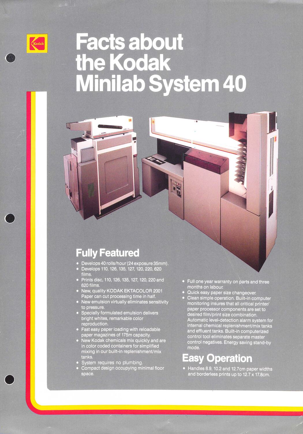 Specification Sheet - Kodak Australasia Pty Ltd, 'Facts About The Kodak ...