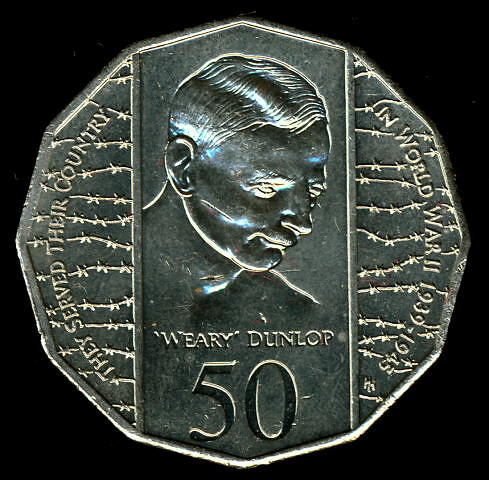 Coin - 50 Cents, Sir Edward 'Weary' Dunlop Commemorative, Australia, 1995
