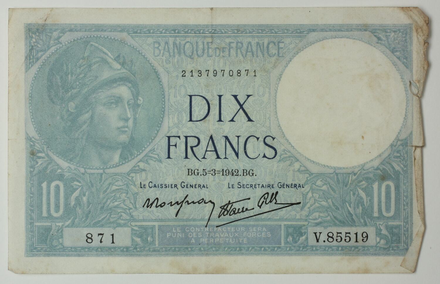 Bank Note - 10 Francs, France, 1942