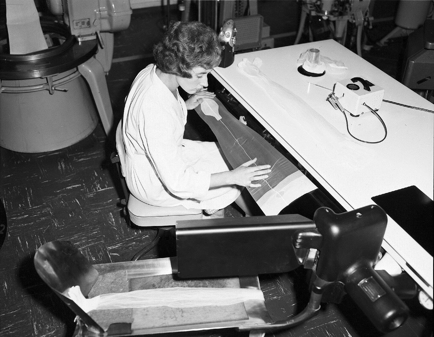 Negative - British Nylon Spinners, Woman Checking a Stocking, Bayswater ...