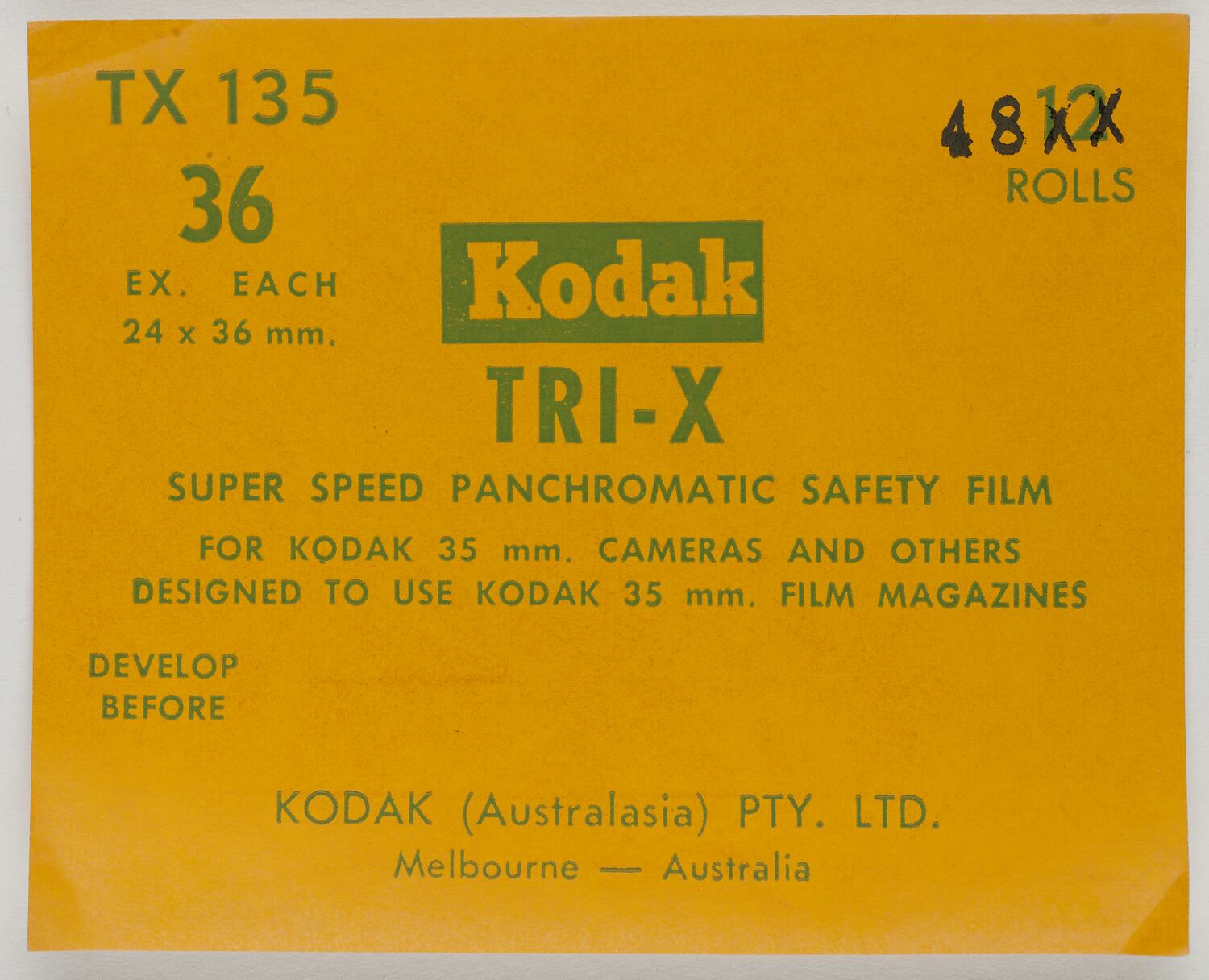 Label - Kodak Australasia Pty Ltd, 'Kodak Tri-X Super Speed ...