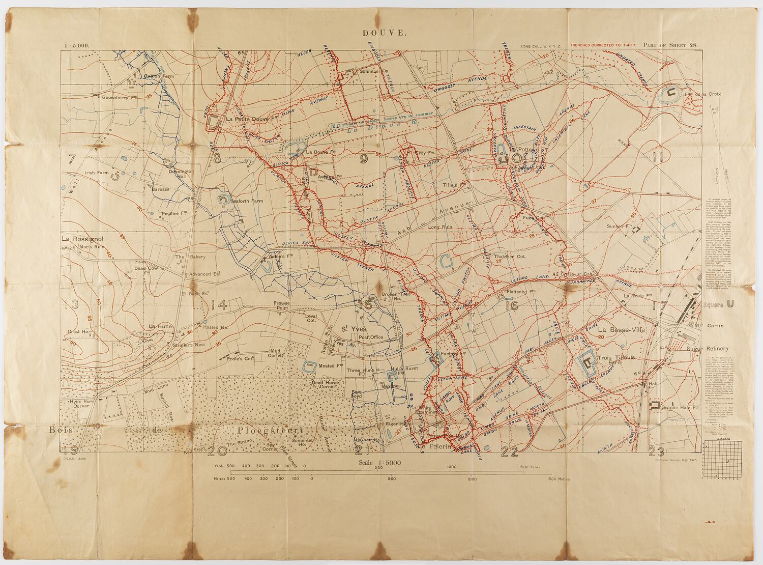 Map - Military, Trench, Belgium, Douve, Part of Sheet 28, Scale 1:5,000 ...