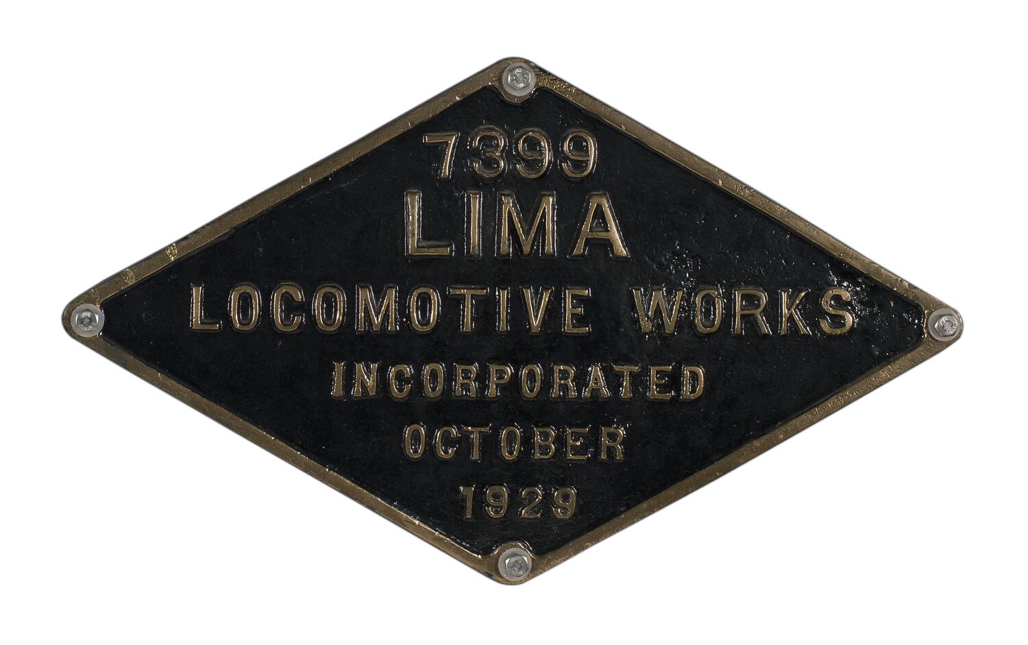 Locomotive Builders Plate - Lima Locomotive Works, Lima, USA, 1929