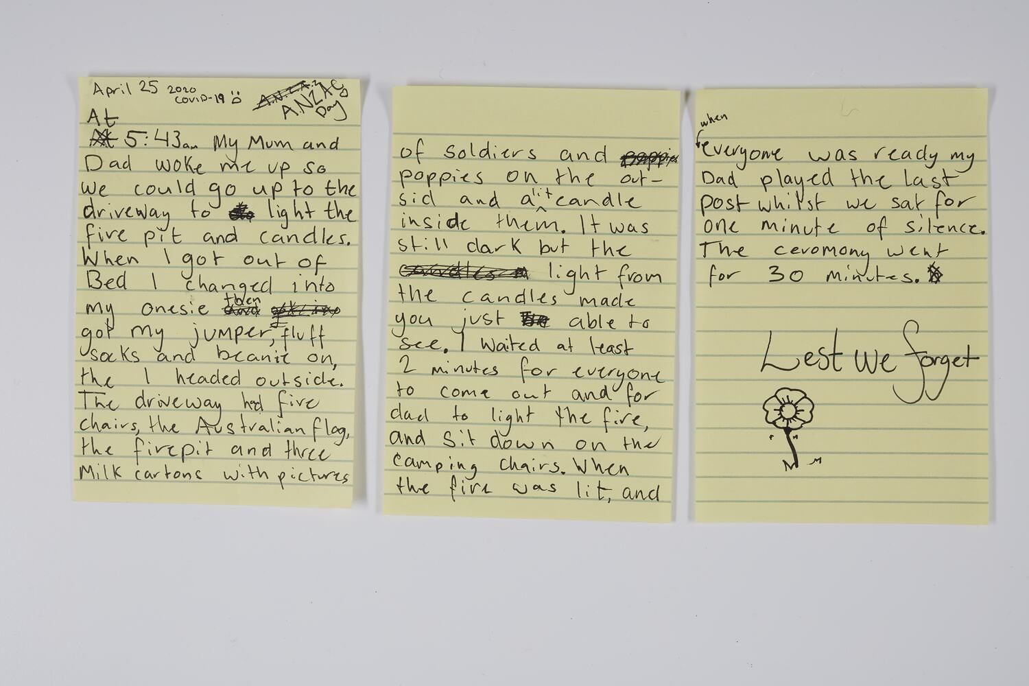 Handwritten Notes - Kathleen Cox, Anzac Day Light up the Dawn Service ...