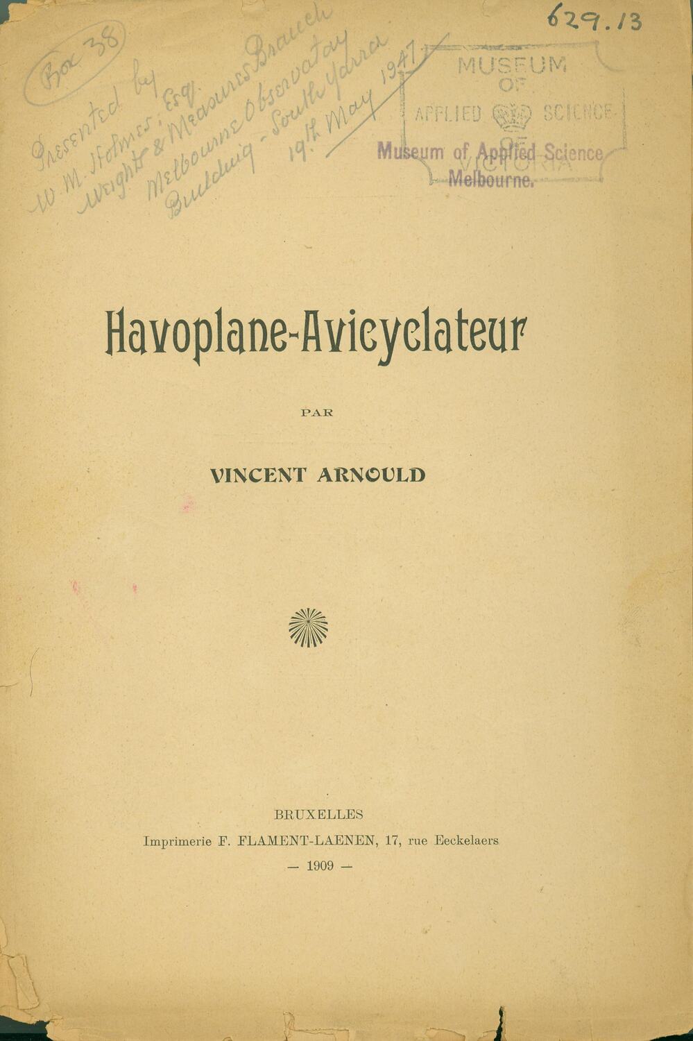 Technical Paper - Vincent Arnould, Havoplane-Avicyclateur, 1909