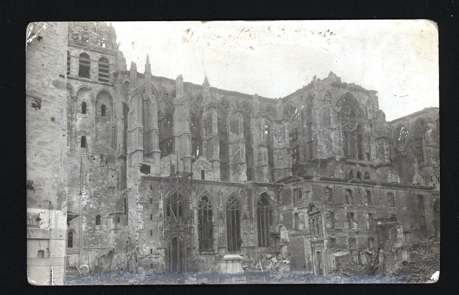 Postcard - Damaged Cathedral, World War I, 3 Jul 1918