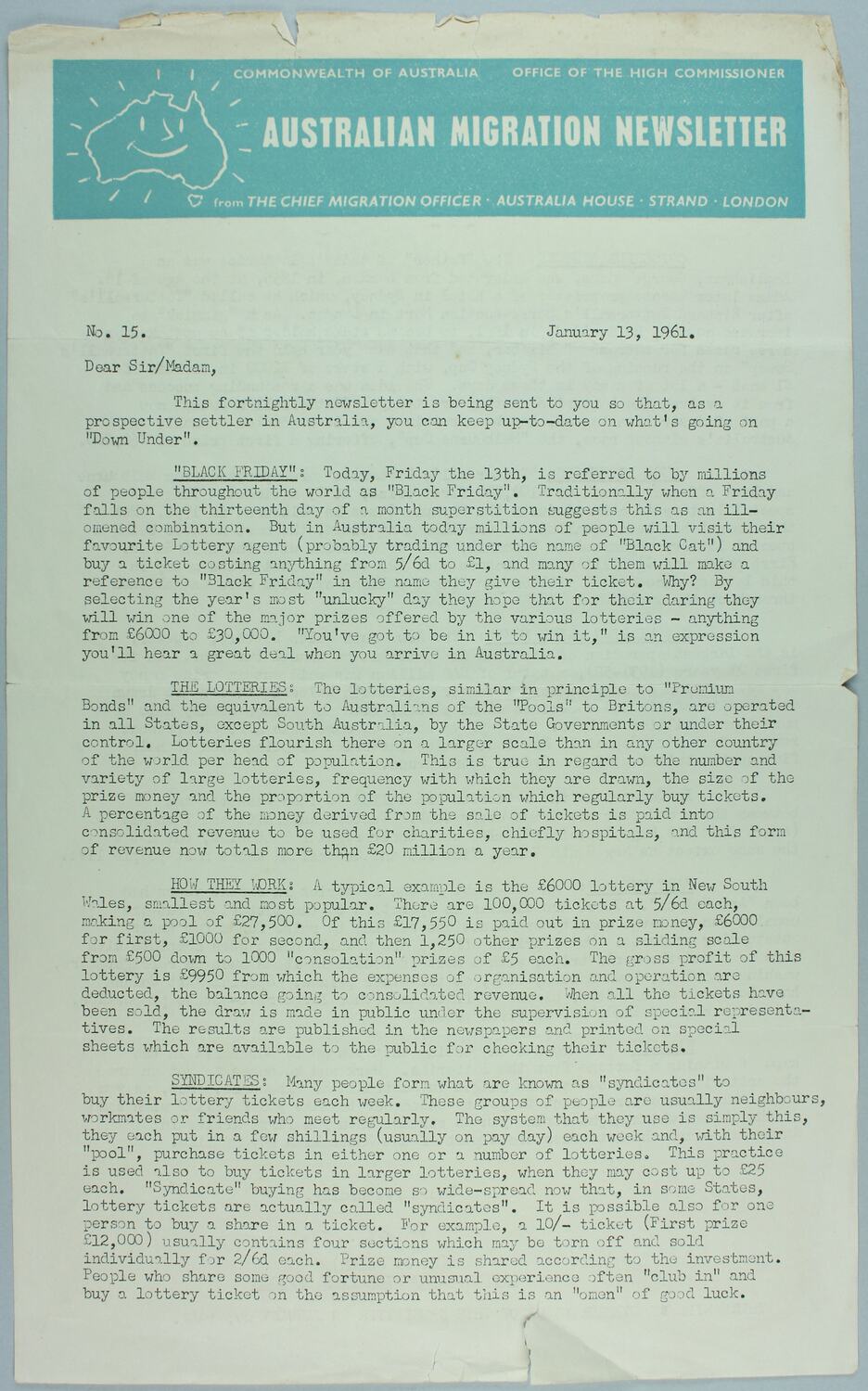 Newsletter - 'Australian Migration Newsletter', 13 Jan 1961