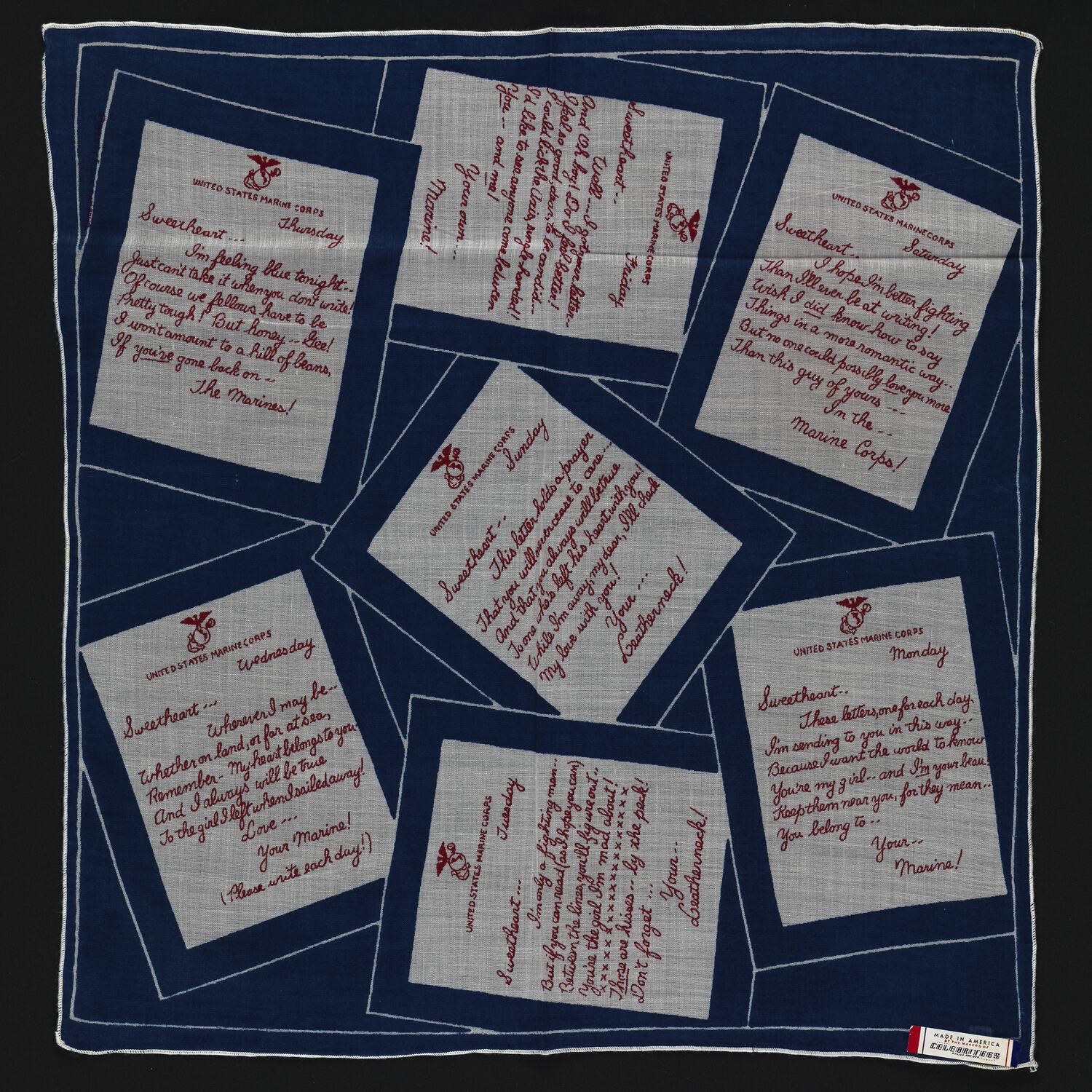 Handkerchief - Sweetheart Letters, United States Marine Corps, circa 1942