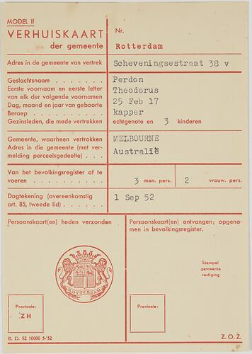 Departure Card - Rotterdam, The Netherlands To Melbourne, Australia ...