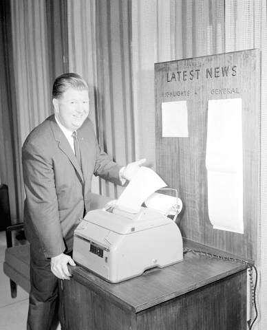 Negative - Man Demonstrating Telex Machine, circa 1960s