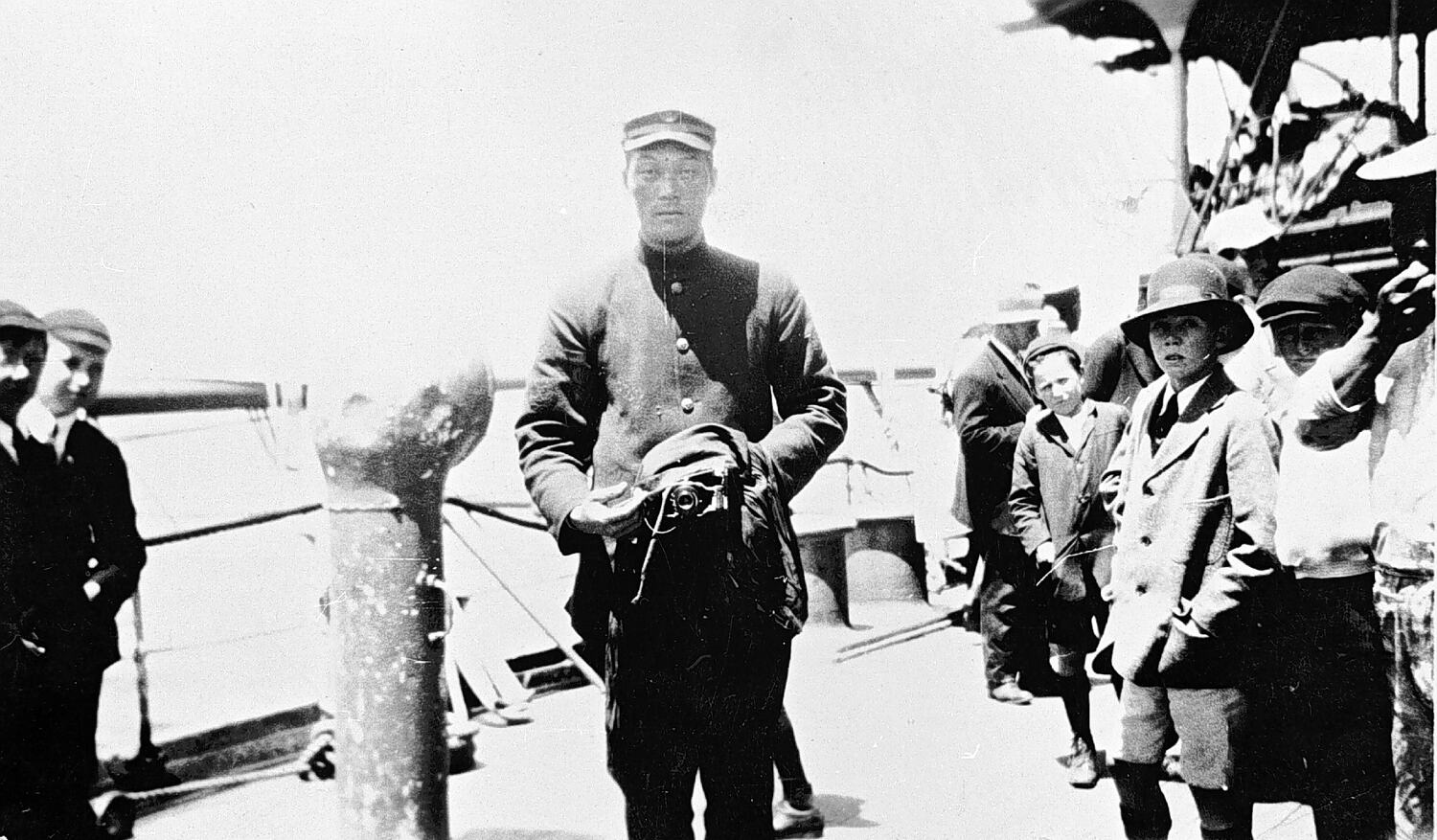 Negative - Japanese Officer & Children Aoard Visiting Japanese Naval ...