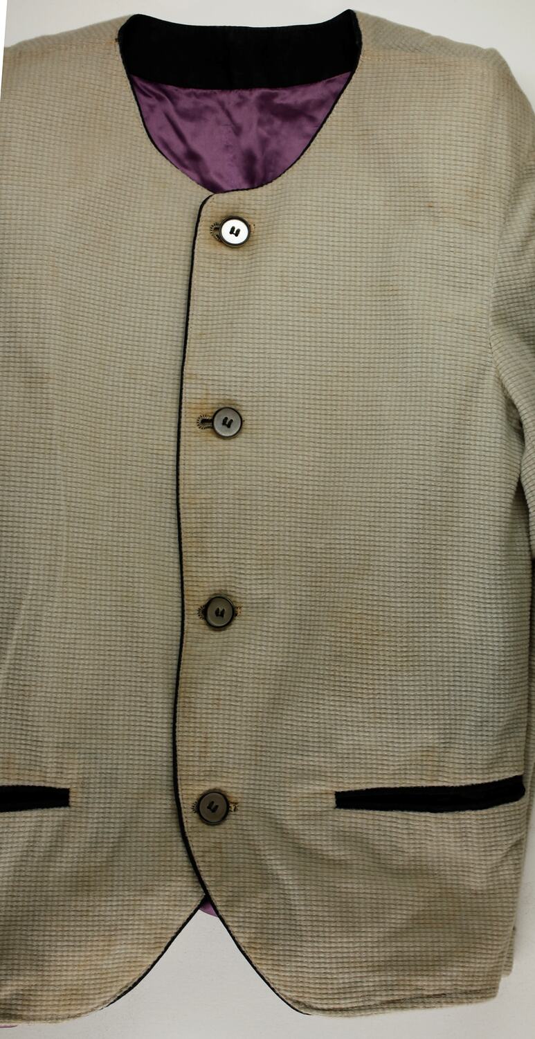 Jacket - 'Beatles Mod Style', Collarless, Textured Cream Polyester with ...