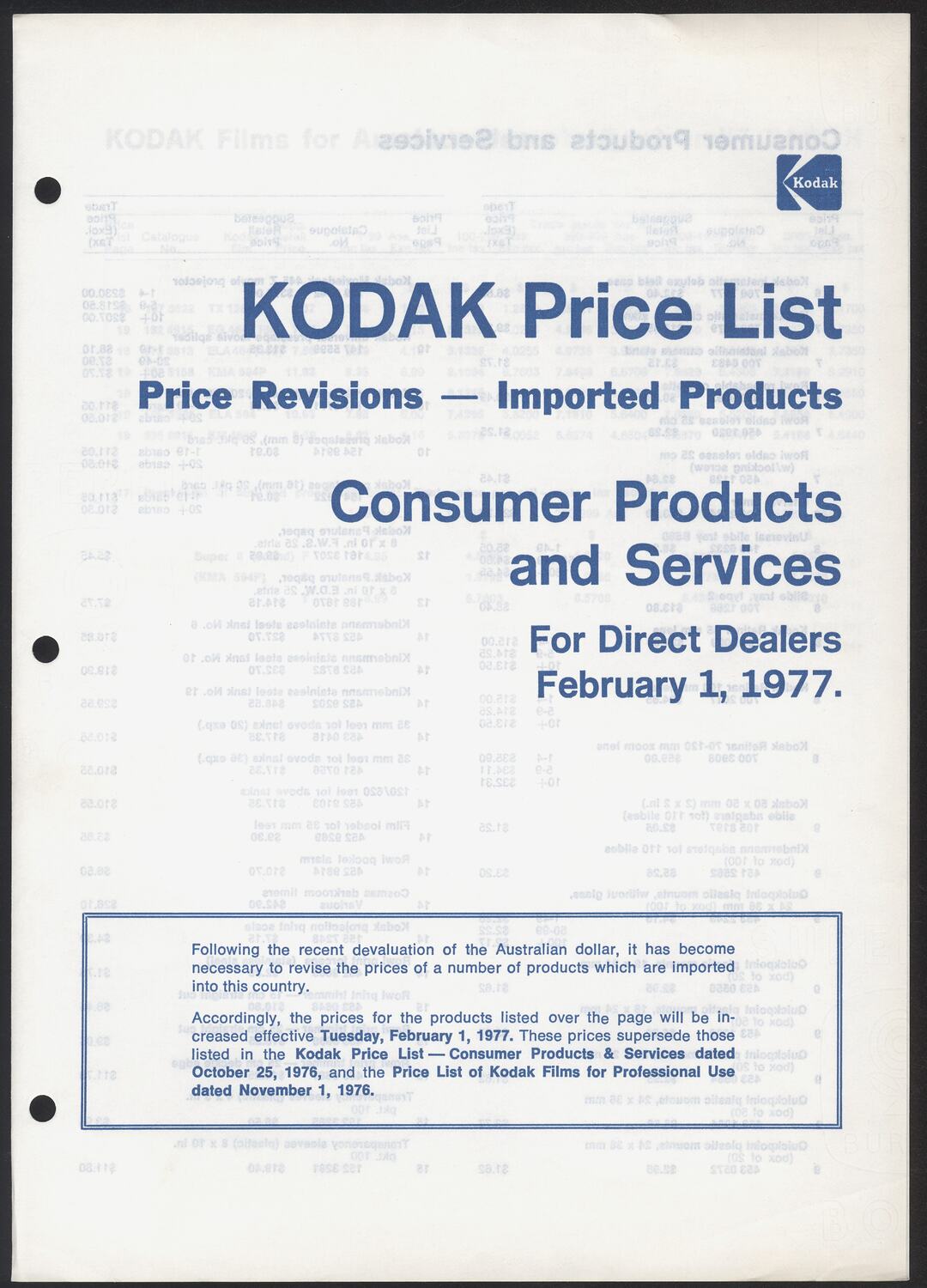 Price List - Kodak Australasia Pty Ltd, Consumer Products & Services ...