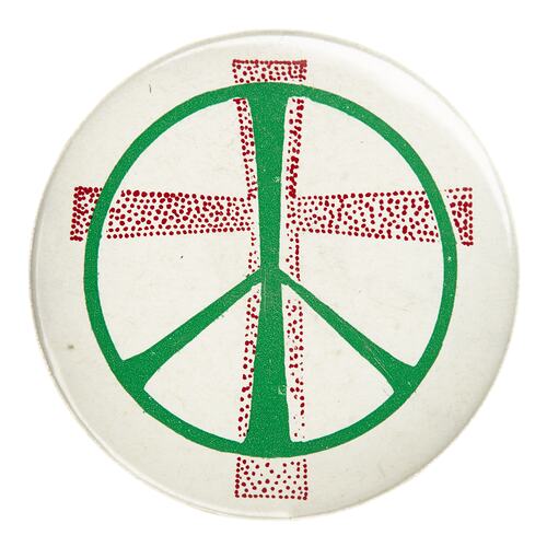 Badge - Peace Symbol and Cross, Australia, pre 1986