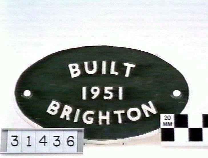 Locomotive Builders Plate - British Railways, Brighton Works, England, 1951