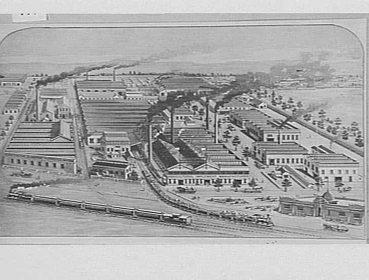 Etching - H.V. McKay, Aerial Depiction of Sunshine Harvester Factory ...