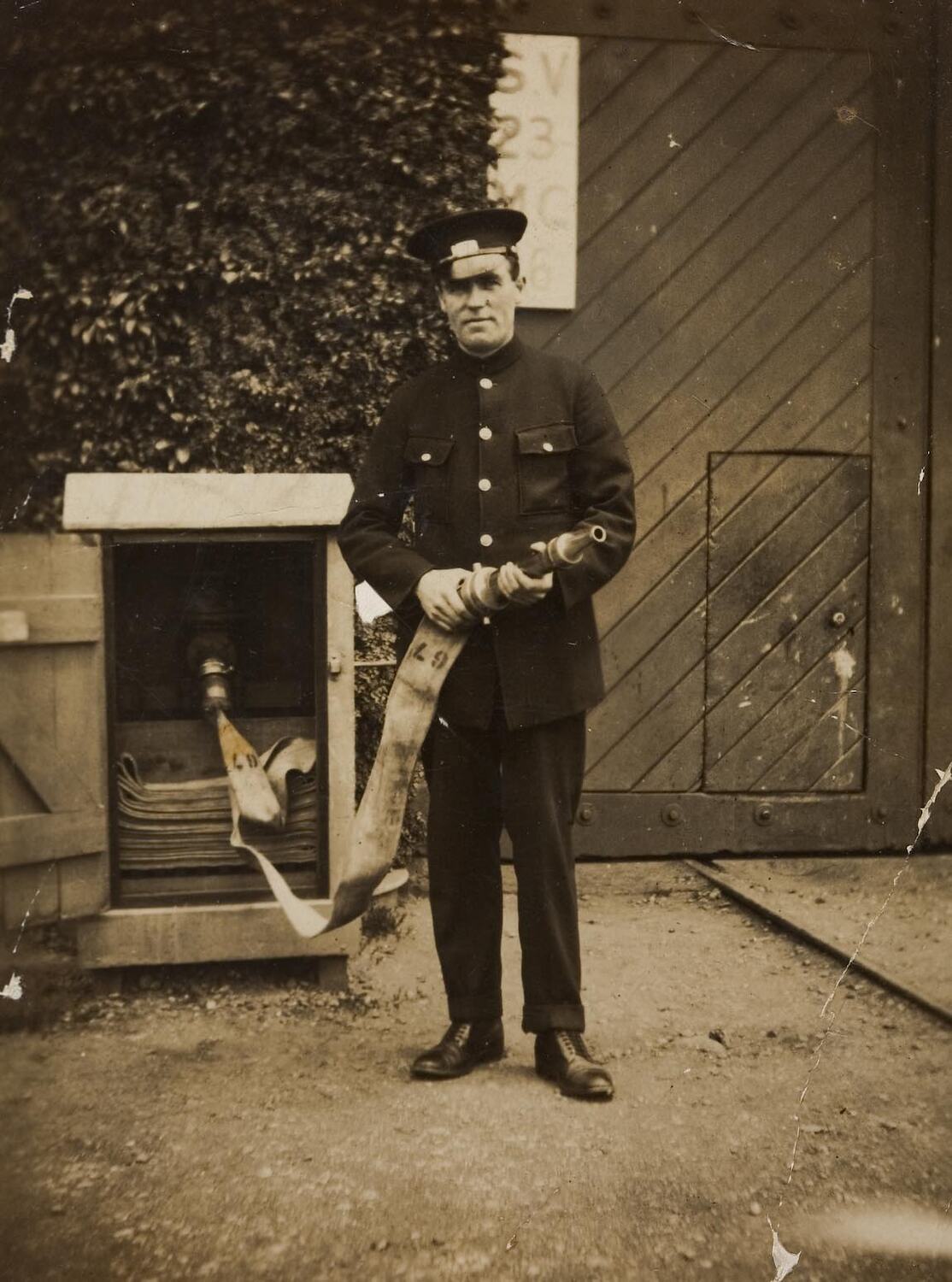 Digital Photograph - Postcard, Fire Fighter with Hose, Williamstown ...