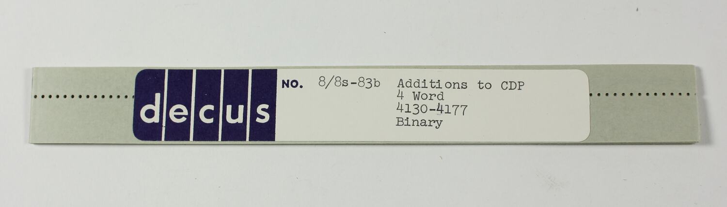 Paper Tape Decus 88s 83b Additions To Cdp 4 Word 4130 4177 Binary Circa 1968