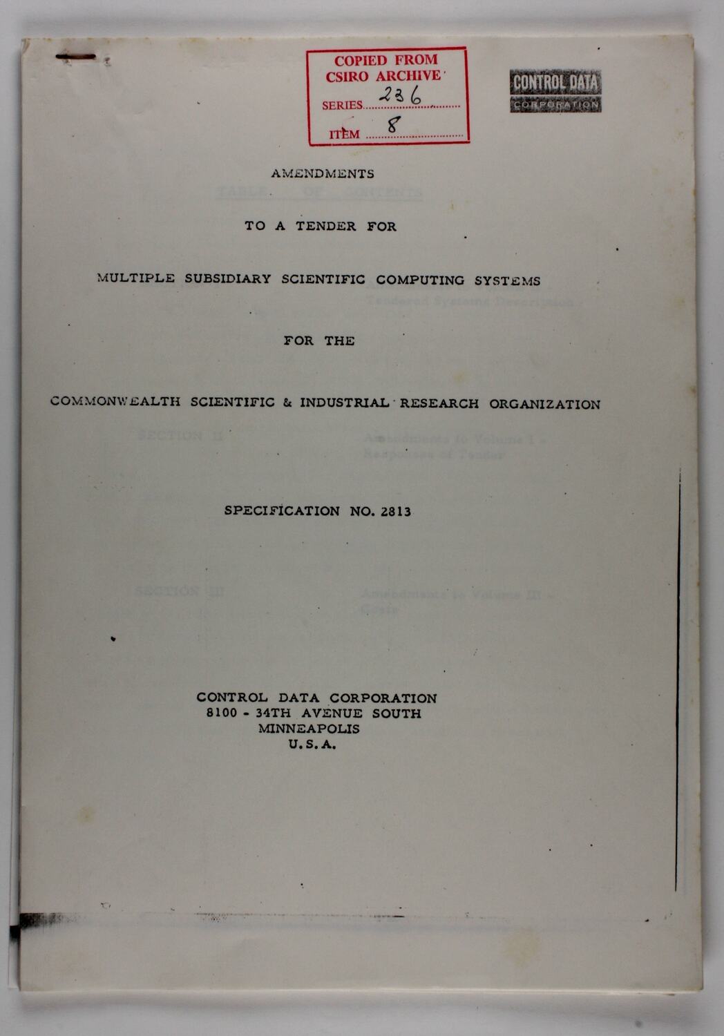 Tender - Control Data, CDC 3200 Computers, 1962