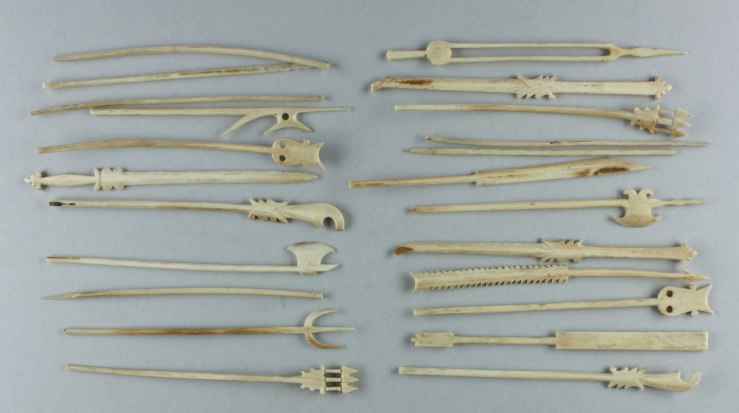 Miniature Weapons - Carved Ivory, 19th century