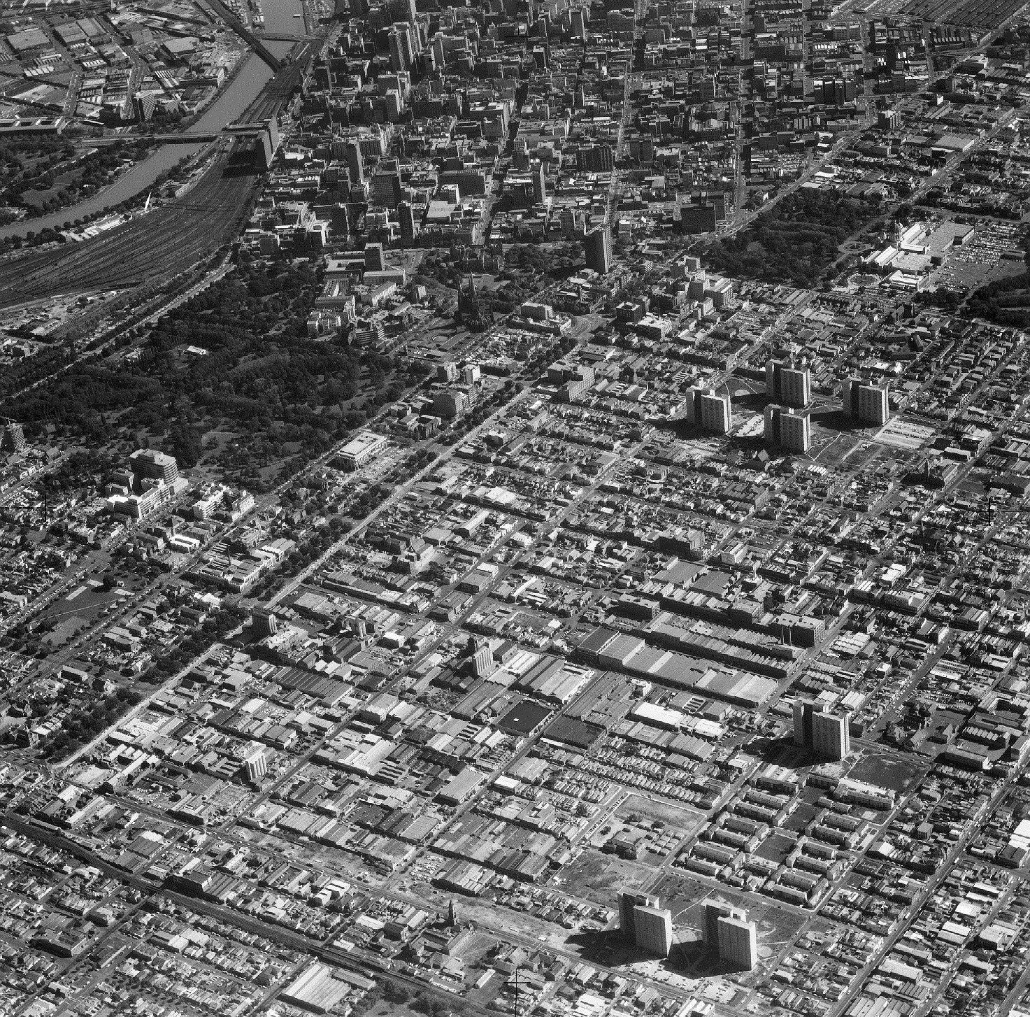Negative - Aerial View of Collingwood, Fitzroy & Melbourne, circa 1973