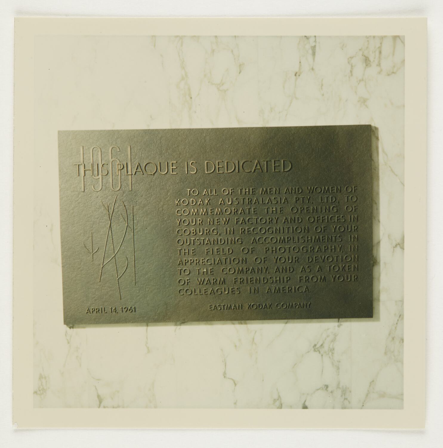 Photograph - Eastman Kodak Plaque, Kodak Factory, Coburg, circa 1960s
