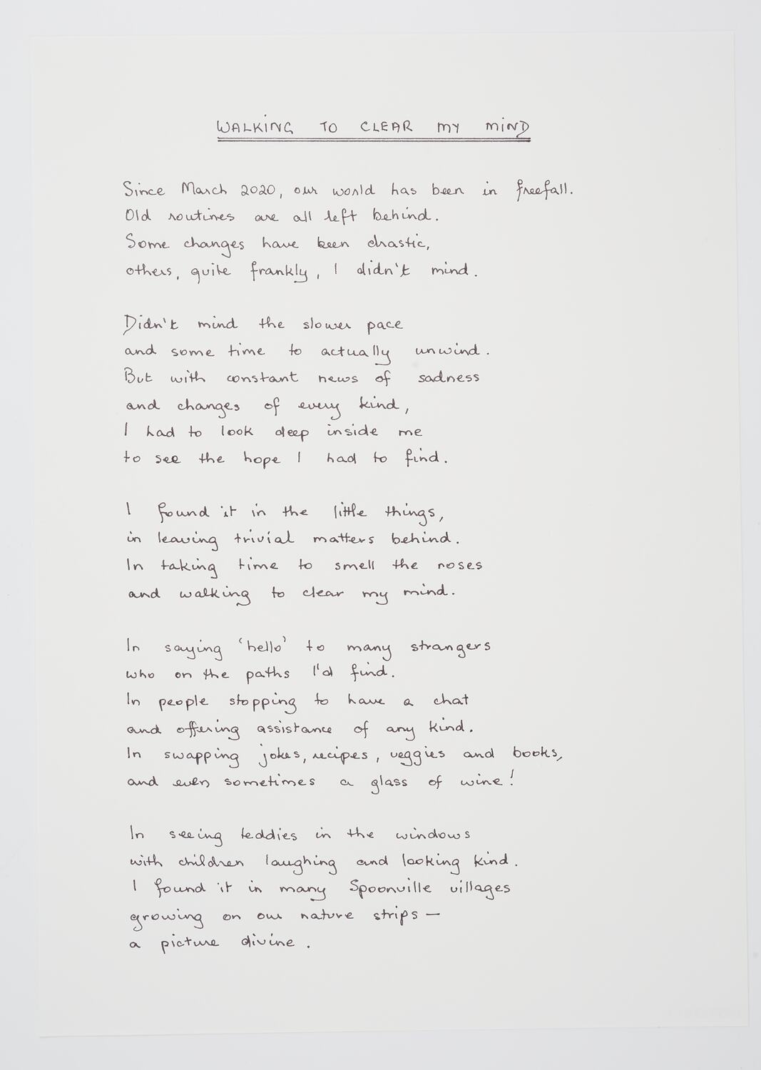 Poem - 'Walking to Clear My Mind', Marina Maggs, Sunshine, Victoria, 2020