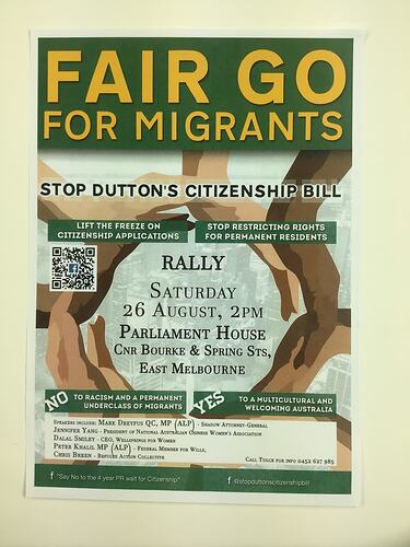 Flyer - Rally, 'Fair Go For Migrants', 26 Aug 2017