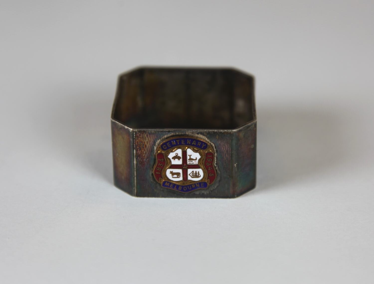 Napkin Ring - Centenary of Melbourne, Silver Plated, Square, 1934