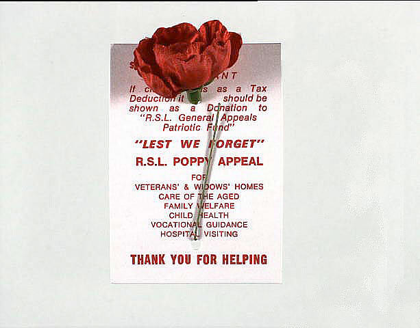 Badge - Remembrance Day Poppy, R.S.L. Poppy Appeal, Australia, circa 1960s