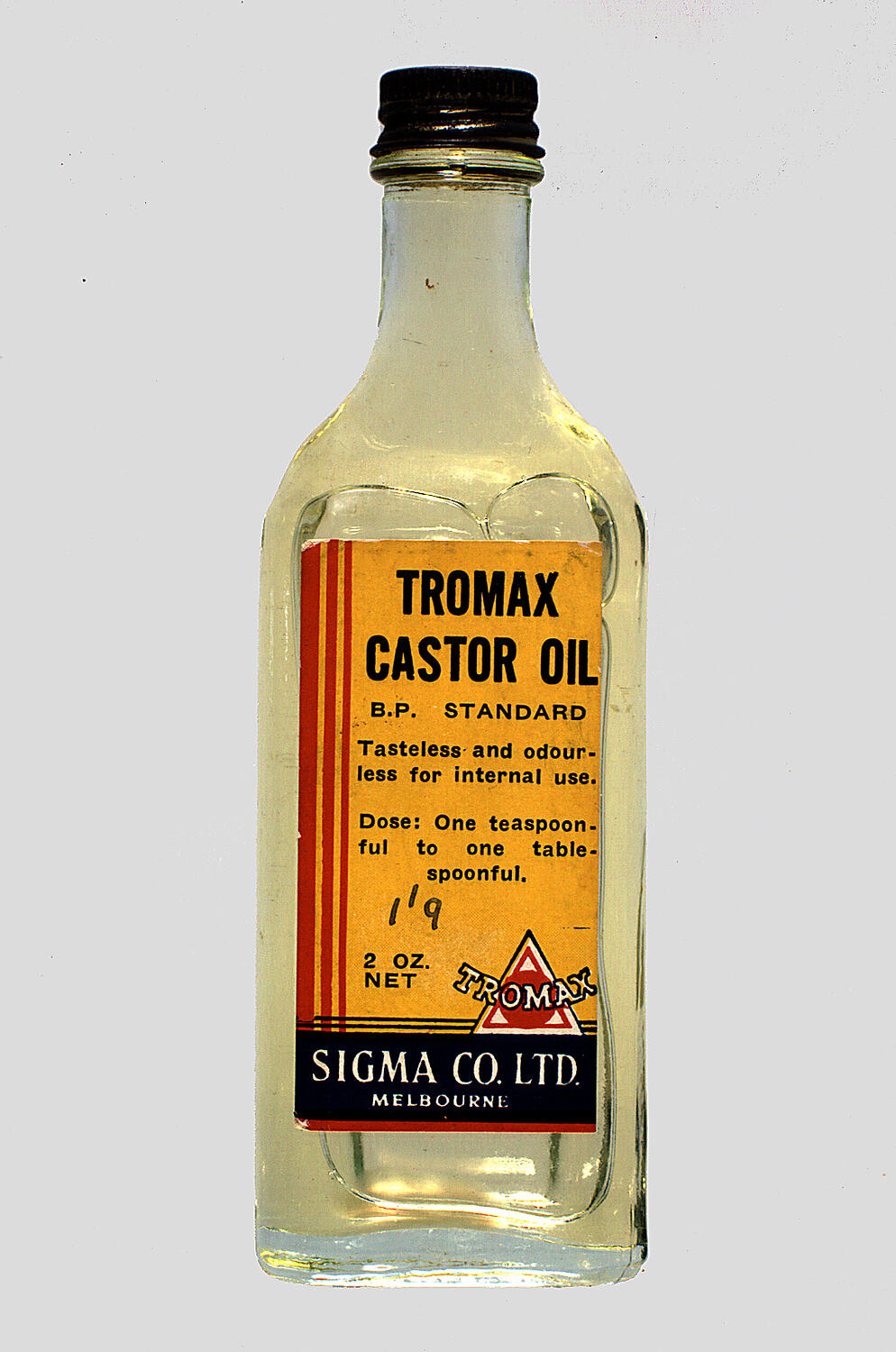 Bottle - Tromax Castor Oil, Sigma Co. Ltd, circa 1940-1960