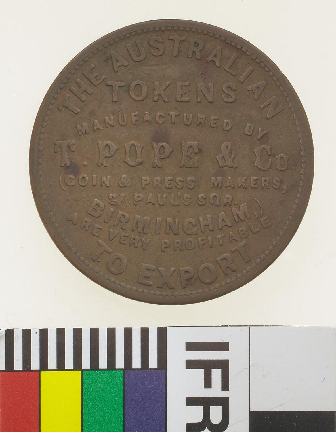 Token - 1 Penny, T. Pope & Co Mint, Australia, circa 1855
