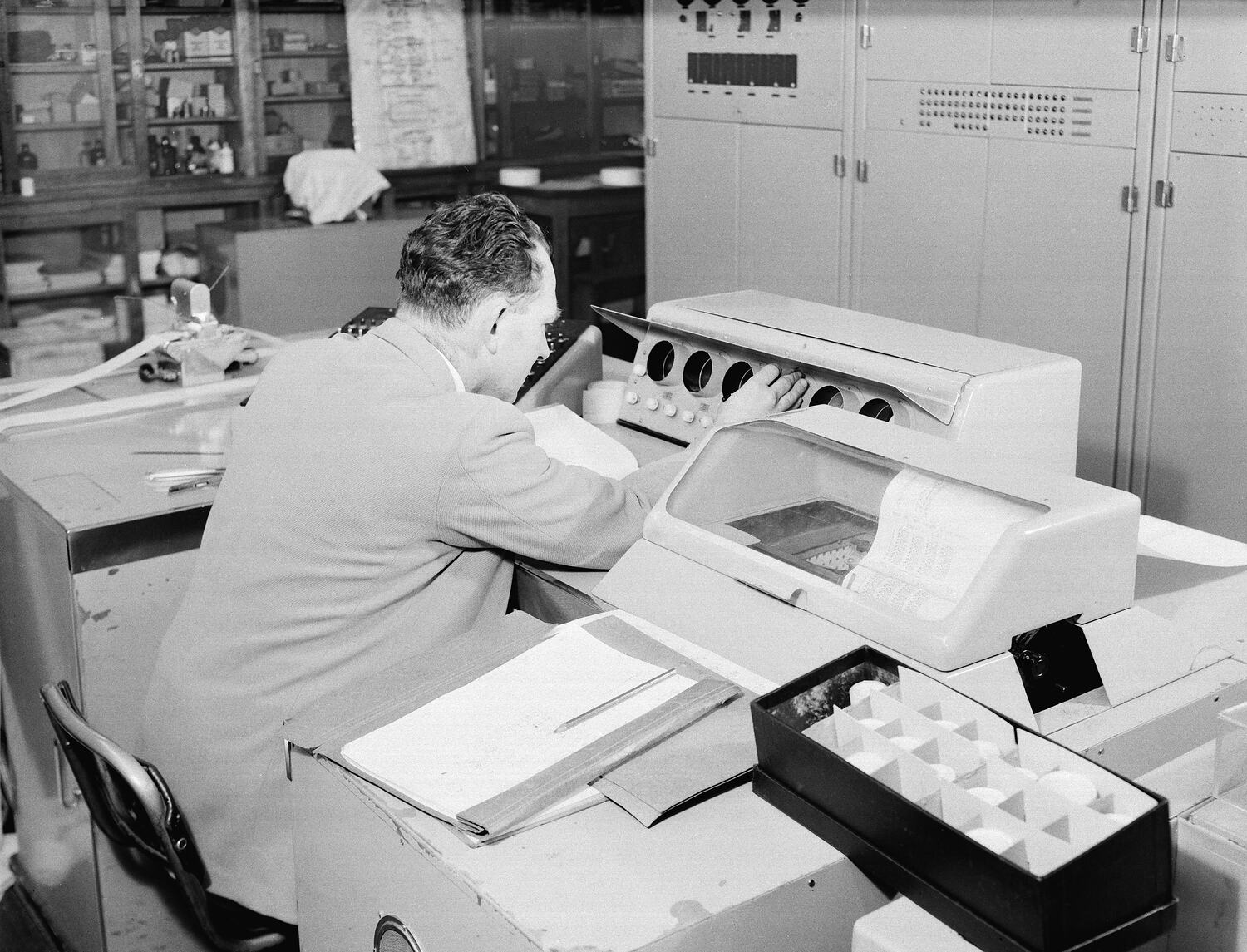 Photograph - CSIRAC Computer, Roy Muncey at Console, 1957