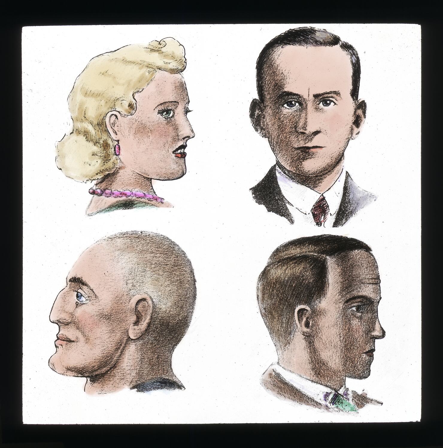 Lantern Slide - Four Heads, circa 1940s