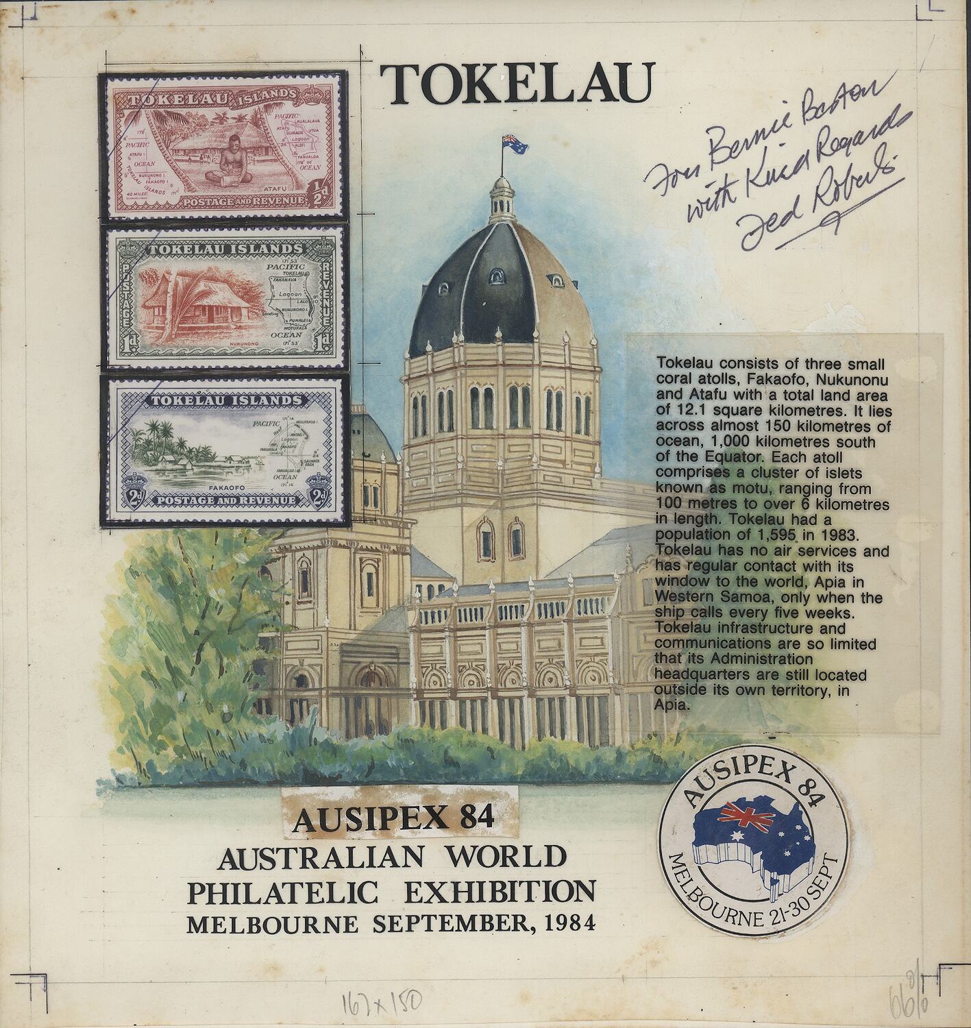 Artwork - Ted Roberts, Design for Tokelau First Day Cover, Ausipex 84, 1984