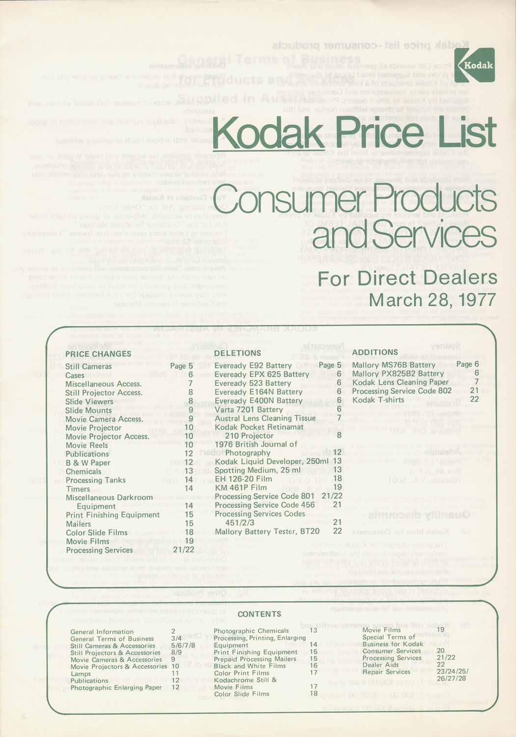 Price List - Kodak Australasia Pty Ltd, Consumer Products & Services ...