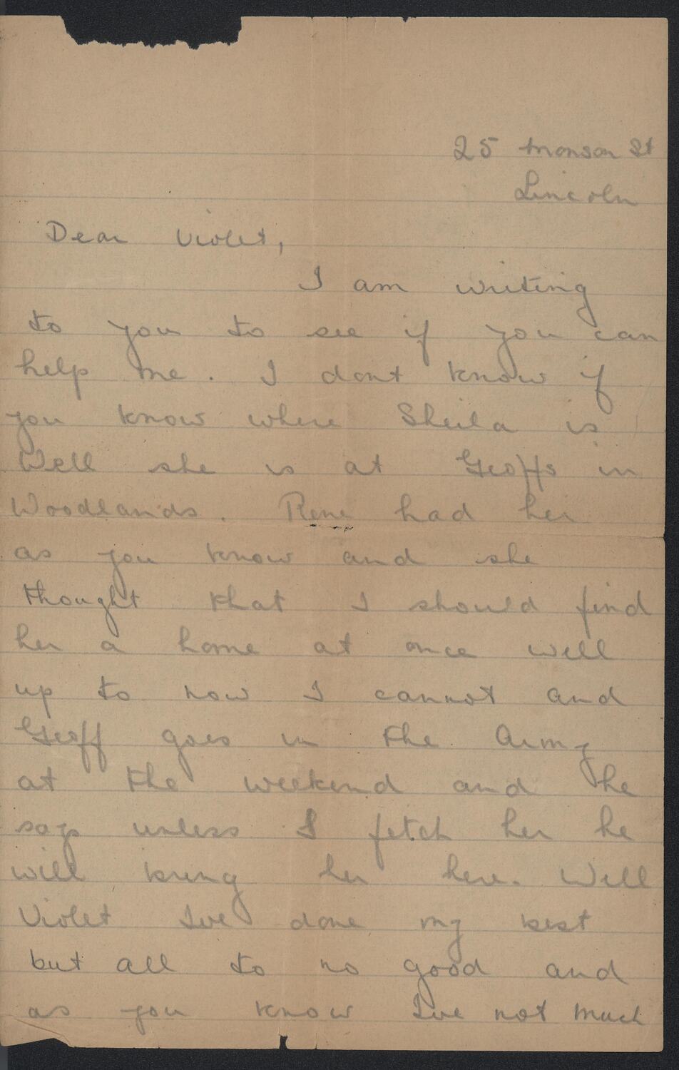 Letter - Peggy Bannister To Violet Barker, England, 25 Sep 1940