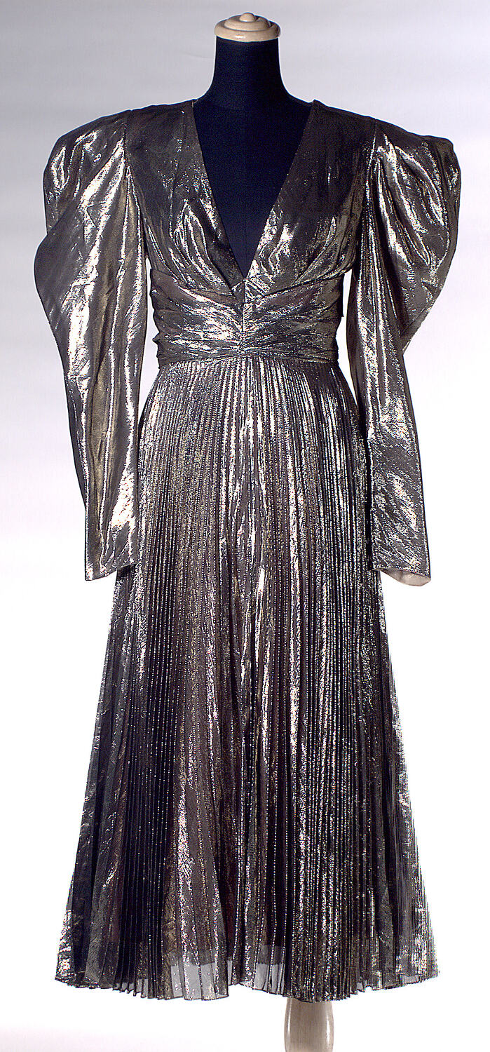 Dress - Prue Acton, Evening, Pleated Gold Lame, 1980s