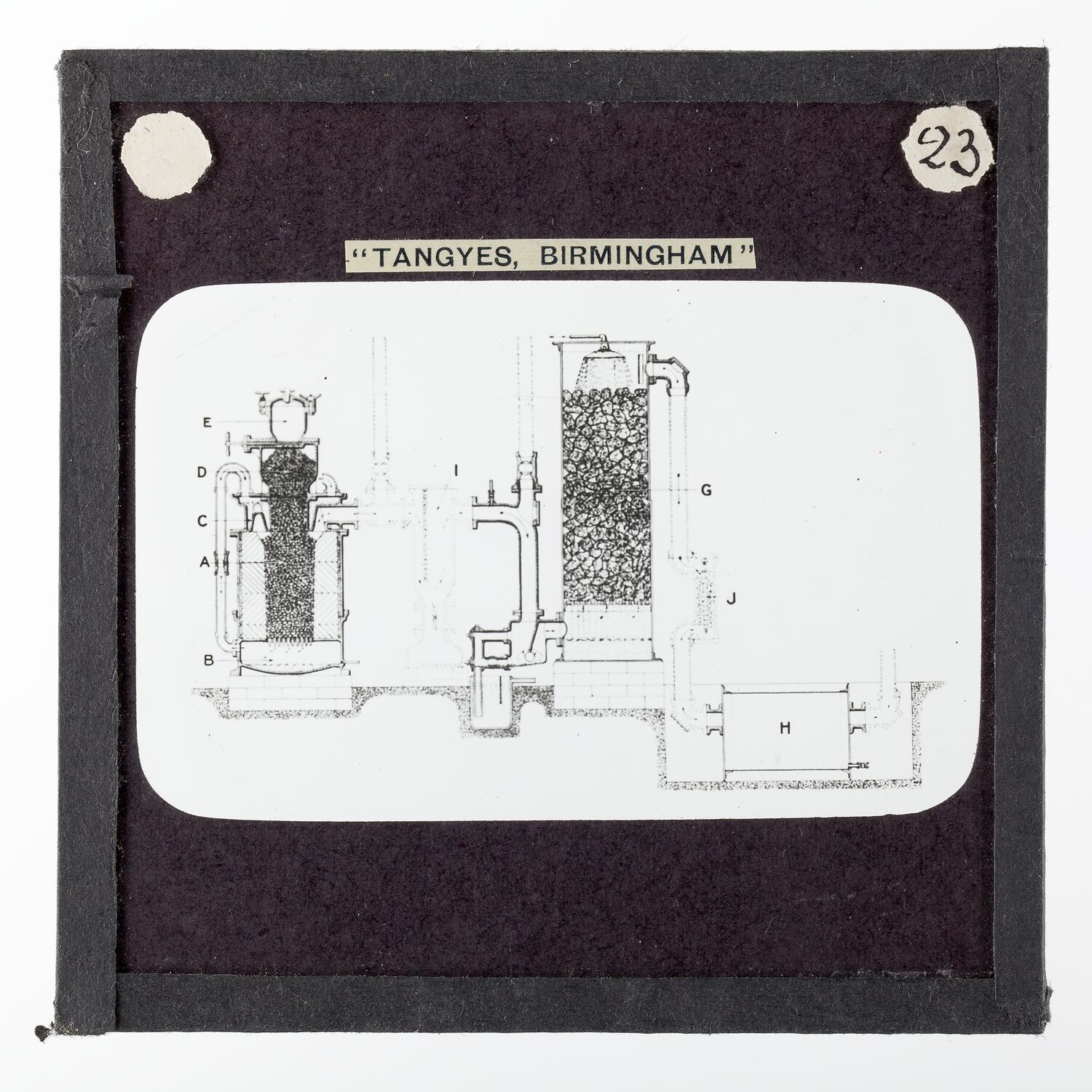 Lantern Slide - Tangyes Ltd, Gas Producer Plant Cross-Section, circa 1910