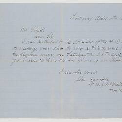 Letter - To 'Mr Youell', From Diary of David Yuile, 1872