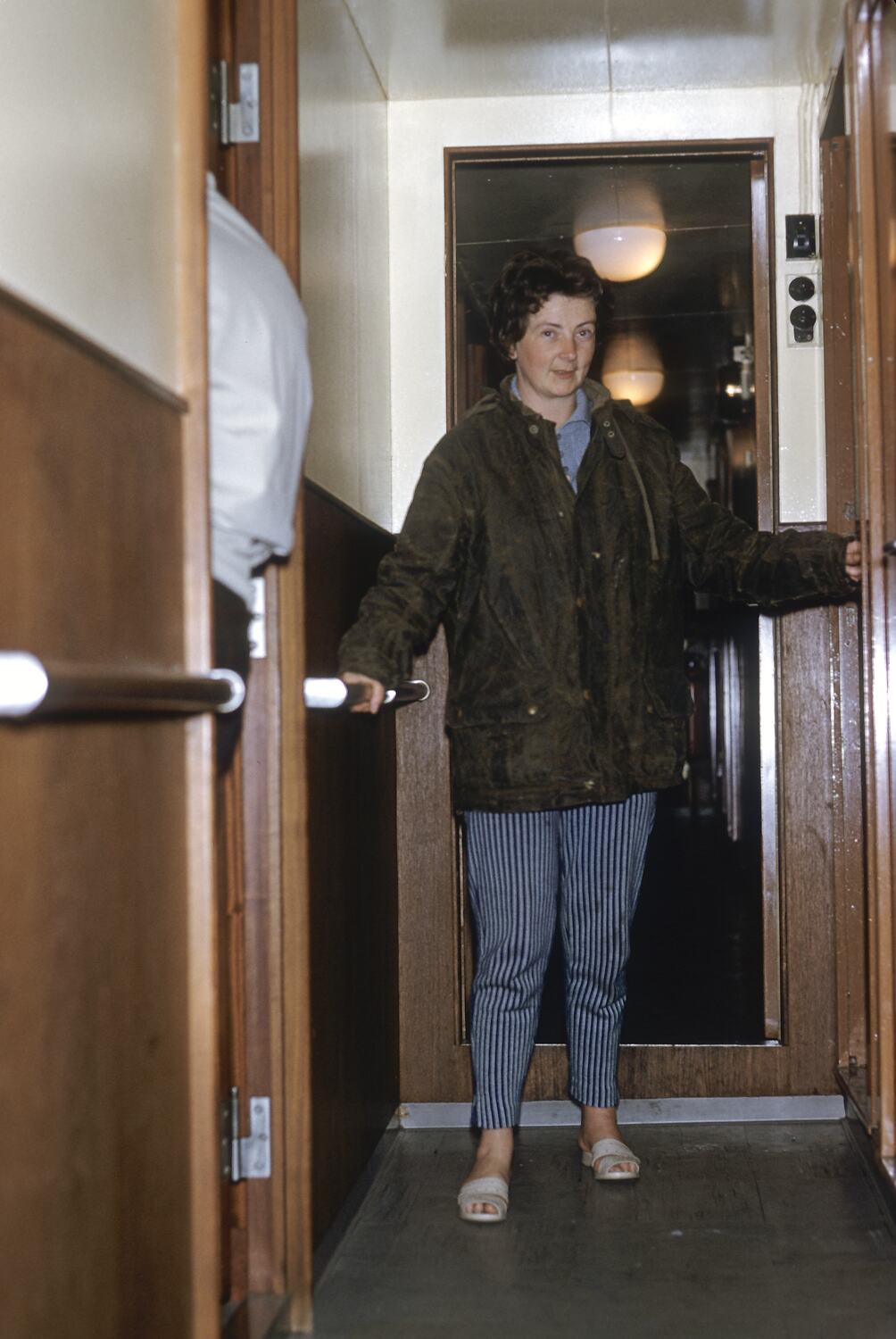 Slide - Ann Savours on Board Magga Dan, Dec 1960