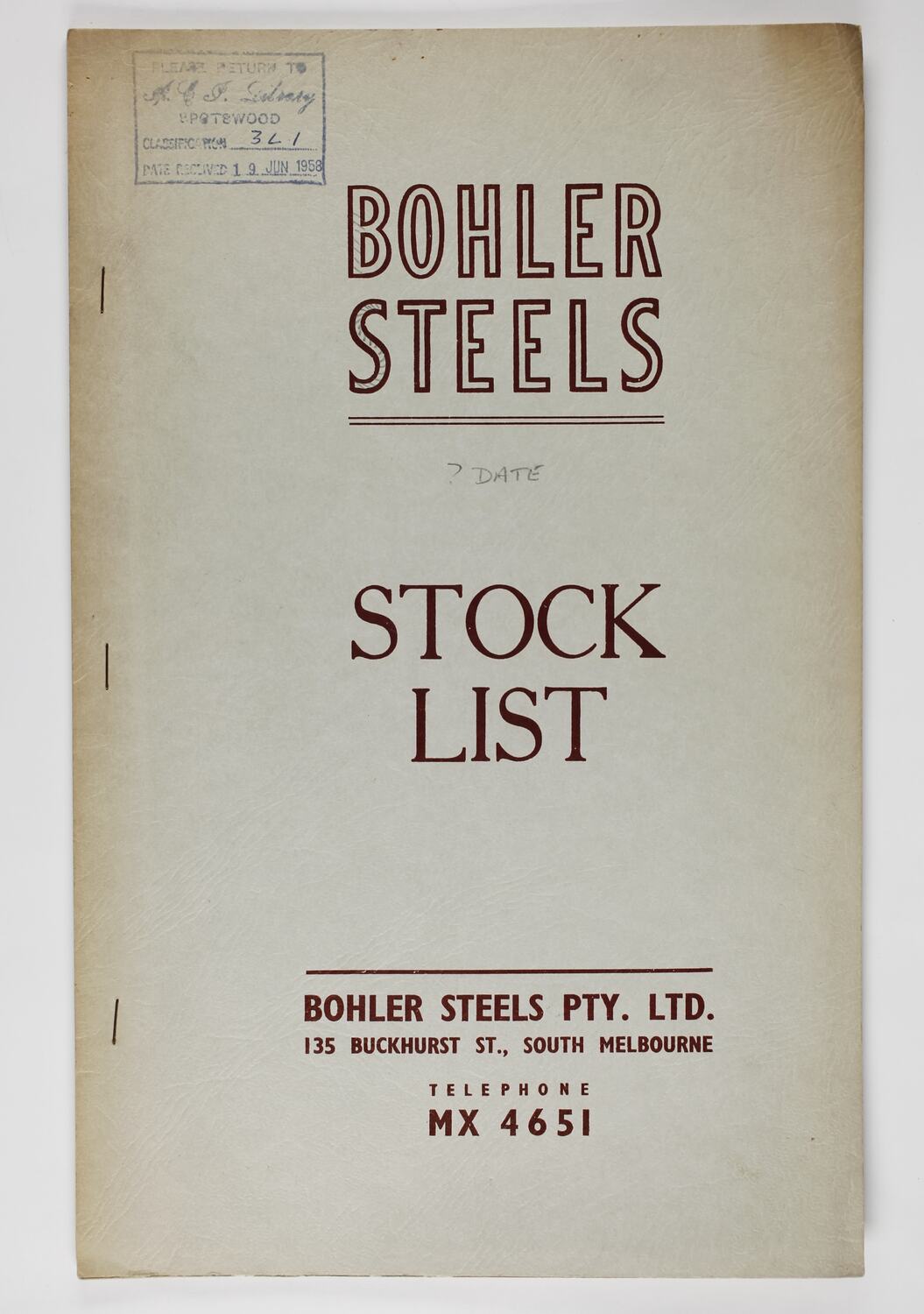 Product List - Bohler Steels, Bohler Tool Steels, circa 1955