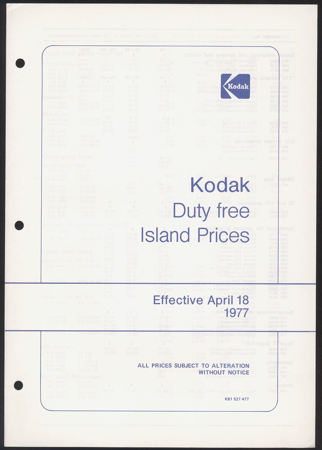 Price List - Kodak Australasia Pty Ltd, Duty Free Island Prices, Coburg ...
