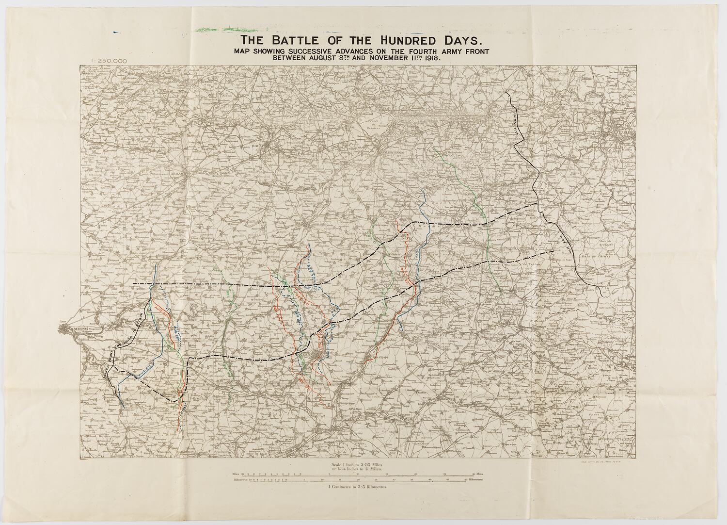 Map - France, 'Battle of the Hundred Days', Scale 1:250,000, World War ...